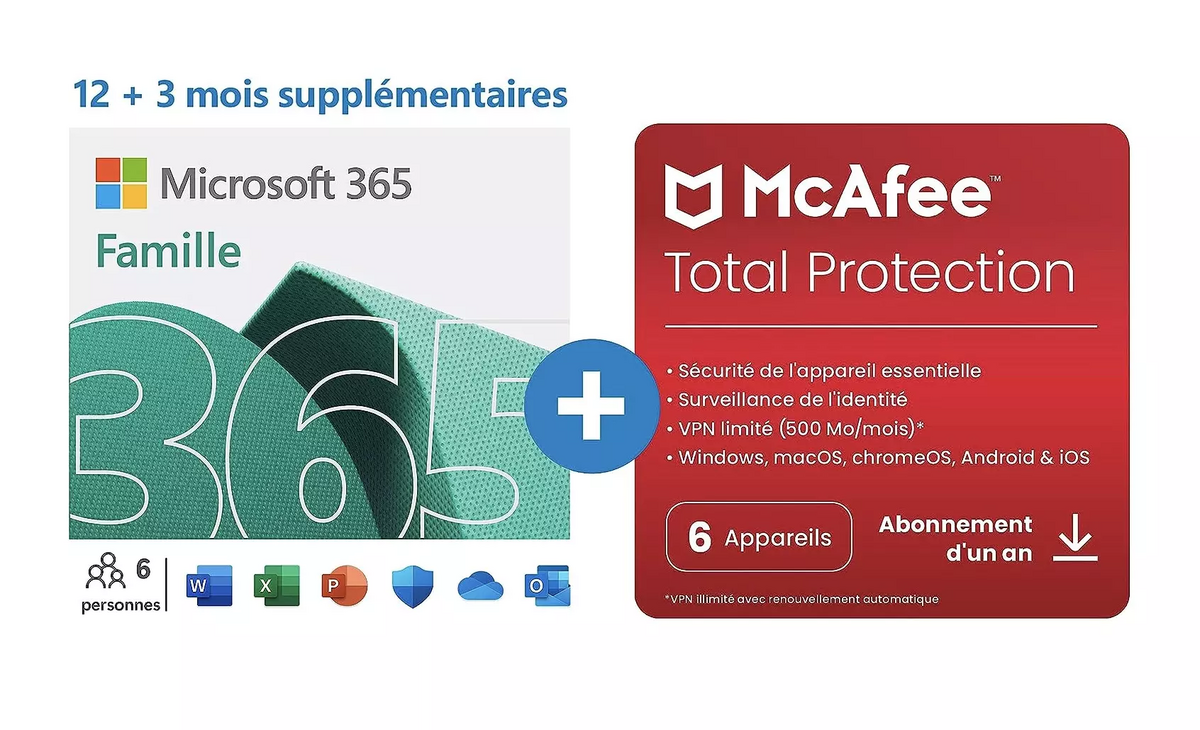 15 mois de Microsoft 365 Famille + McAfee au meilleur prix (-67%)