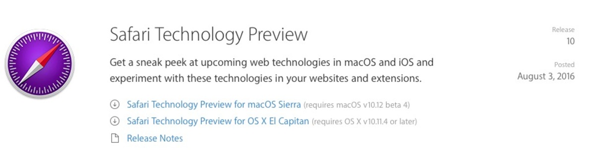 Safari Technology Preview 10 est disponible