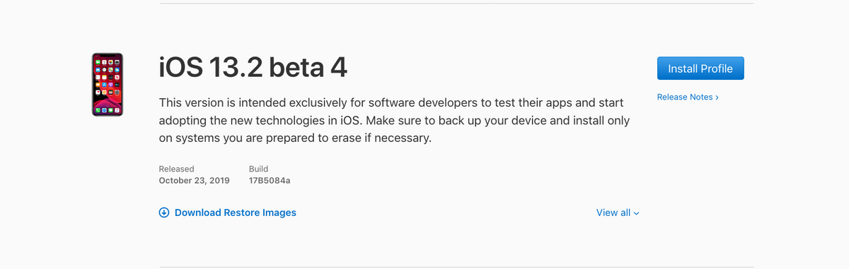 Apple propose les bêtas 4 de iOS 13.2, iPadOS 13.2, tvOS 13.2 et la bêta 5 de watchOS 6.1