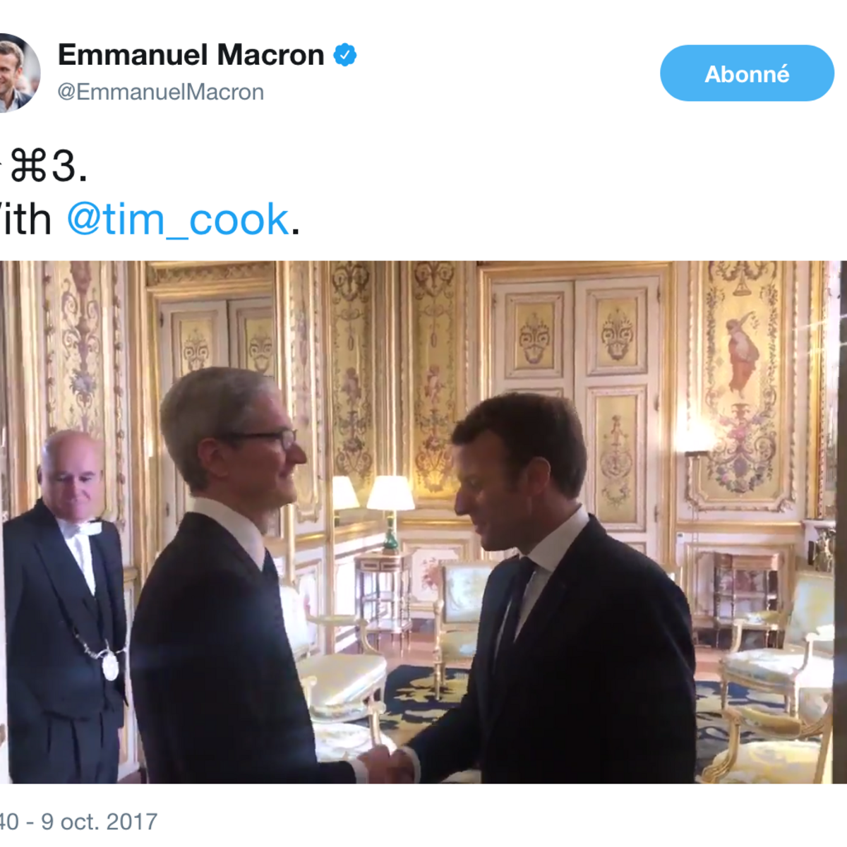Emmanuel Macron twitte des raccourcis clavier mac (⇧⌘3) avec Tim Cook
