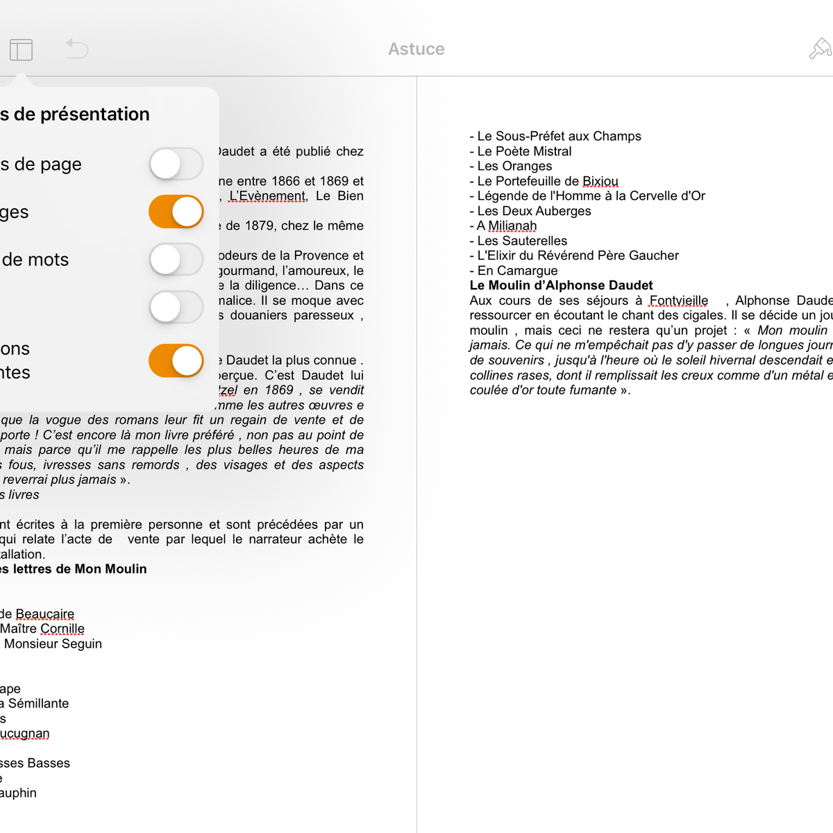 Astuce : afficher deux pages d'un document côte à côte dans Pages sur iPad